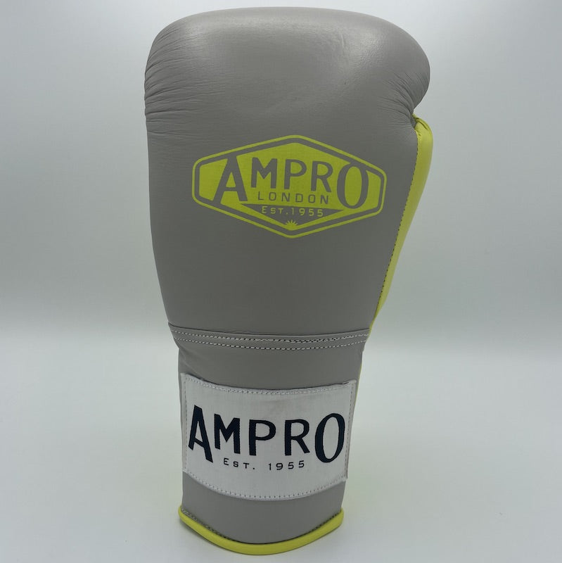 AMPRO Hybrid Powertech Lace Up Sparring Glove - Grey/Lime