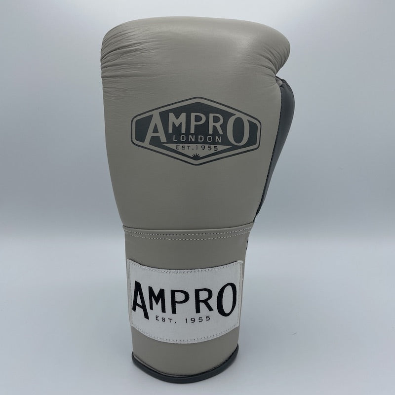 AMPRO Hybrid Powertech Lace Up Sparring Glove - Light Grey/Dark Grey