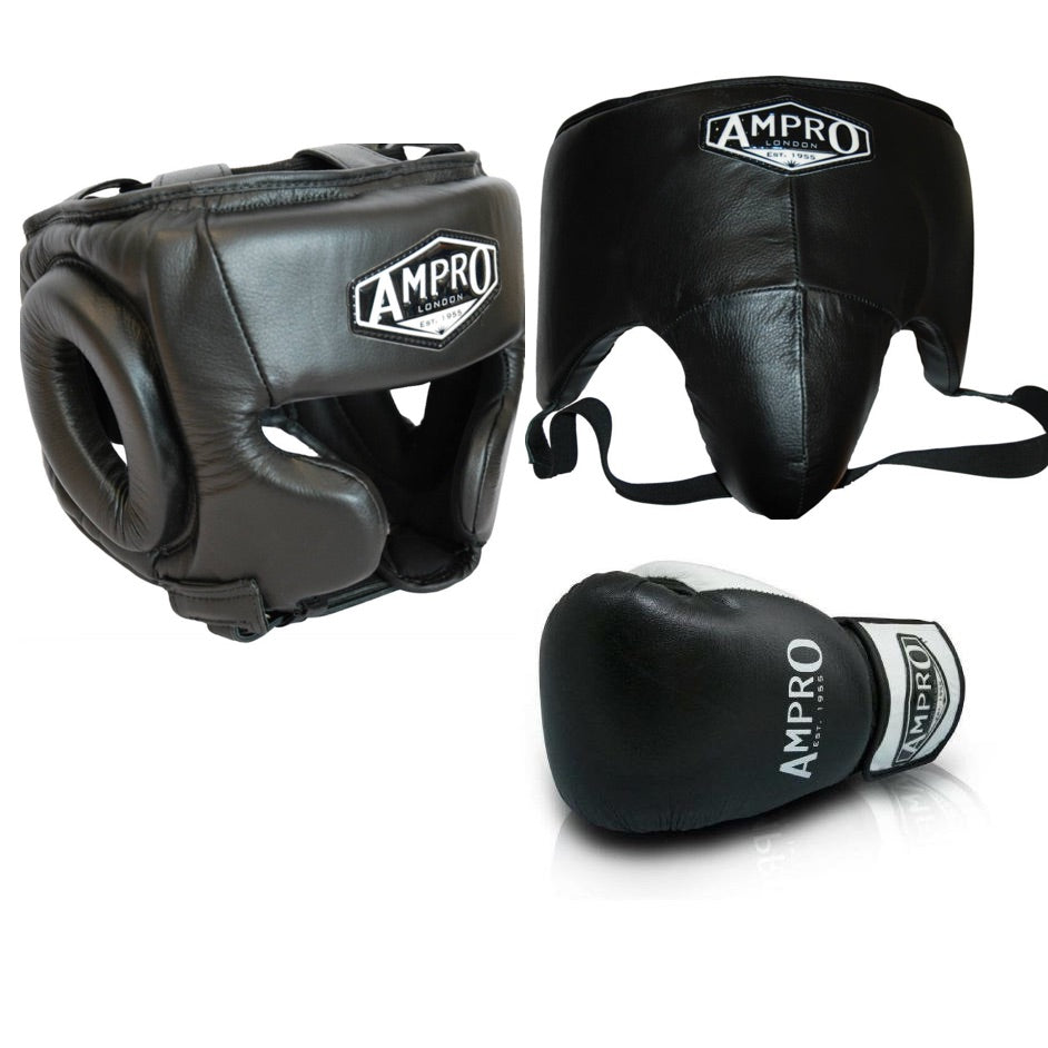 AMPRO Performance Headguard and Abdo Guard with Gel Gloves Set